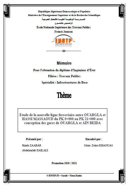 Etude de la nouvelle ligne ferroviaire entre Ouargla et Hassi Messaoud ...
